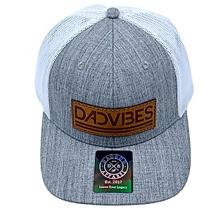 DadBod Apparel DB DadVibes Leather Patch Classic Snapback Hat - Heather Grey/White Mesh - Premium Baseball Cap for Girl Dads and Boy Dads
