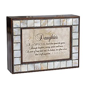 Cottage Garden Daughter Special Bond Mother of Pearl Amber Jewelry Music Box Plays Amazing Grace