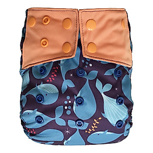 Reusable Waterproof Diaper Cover Shell: for Baby Prefold Cloth Diapers, Flats, Fitted or Inserts (Whale)