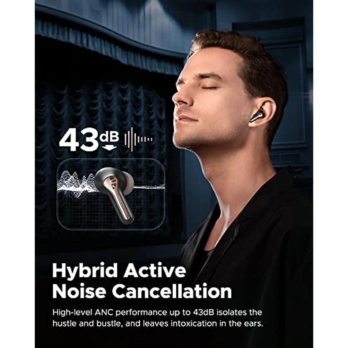 SoundPEATS Capsule3 Pro Wireless Earbuds with Hi-Res and LDAC, 43dB Hybrid Active Noise Cancelling Bluetooth 5.3 Earphones with 6 Mics for Calls, 52 Hours of Playtime, Transparency Mode, Game Mode