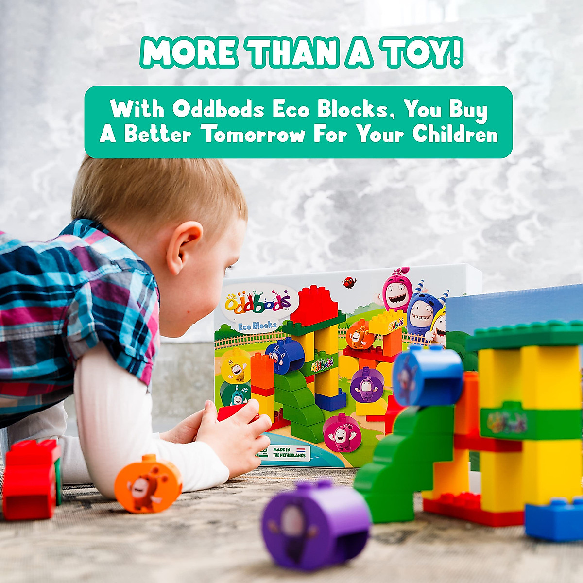 ODDBODS Eco Blocks, Sugarcane Plant-Based Building Block Toys for Toddlers and Preschool Kids, Compatible with Other Building Block Toys, Multicolor, 41 Piece Starter Set