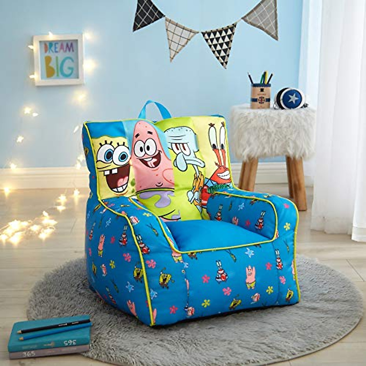 Idea Nuova Nickelodeon Spongebob Squarepants Toddler Nylon Bean Bag Chair with Piping & Top Carry Handle Large