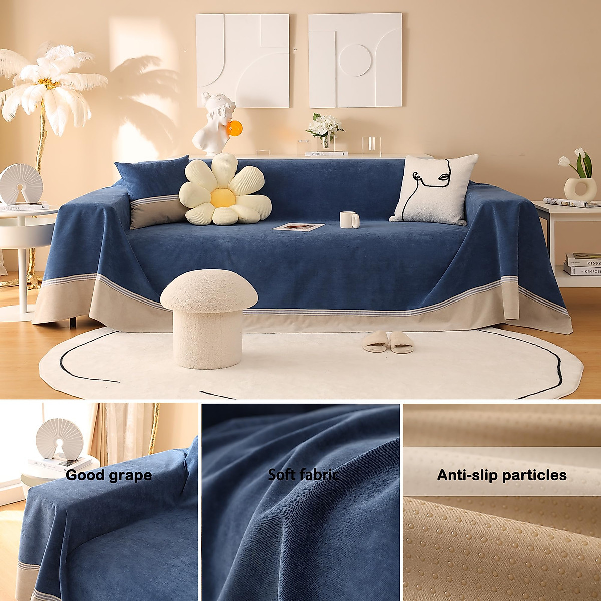 Mxaeyr Waterproof Sofa Cover for Pets, Dark Blue Couch Covers for Sectional Sofa, Simple Style Sofa Covers for 2-3 Cushion Couch, Waterproof, Durable and Washable, XL 79" x 118"