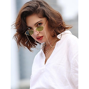 Veda Tinda Vision Green Womens Oval Sunglasses with Chain Polarized 90s Rave Sunglasses Retro Festival Sunglasses UV Protection