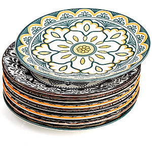Foraineam 8 Pieces Salad Plates, 8.5 Inch Porcelain Floral Dessert Plates, Colorful Round Lunch Plate Sets for Appetizer Salad Fruit Snack, Dishwasher and Microwave Safe