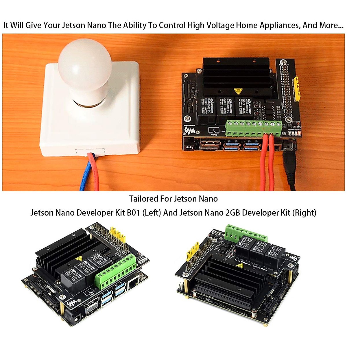 3-Channel Relay Expansion Board for Jetson Nano Developer Kit B01 and Jetson Nano 2GB Developer Kit, up to 2X Stackable Max Load ≤5A 250V AC or ≤5A 30V DC