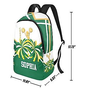 CUXWEOT Personalized Cheer Cheerleader Gold Green Backpack with Name Custom Travel Bag for women Men