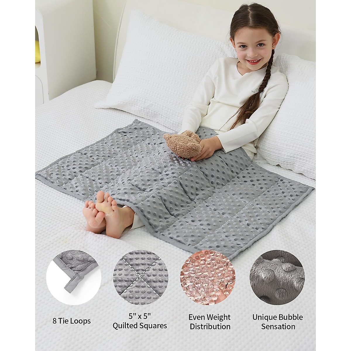 Mr. Sandman Weighted Lap Blanket 2LBS 20 x 30 Inches, Minky Dots Heavy Blanket with Glass Beads, Soft and Cooling for School and Home, Grey
