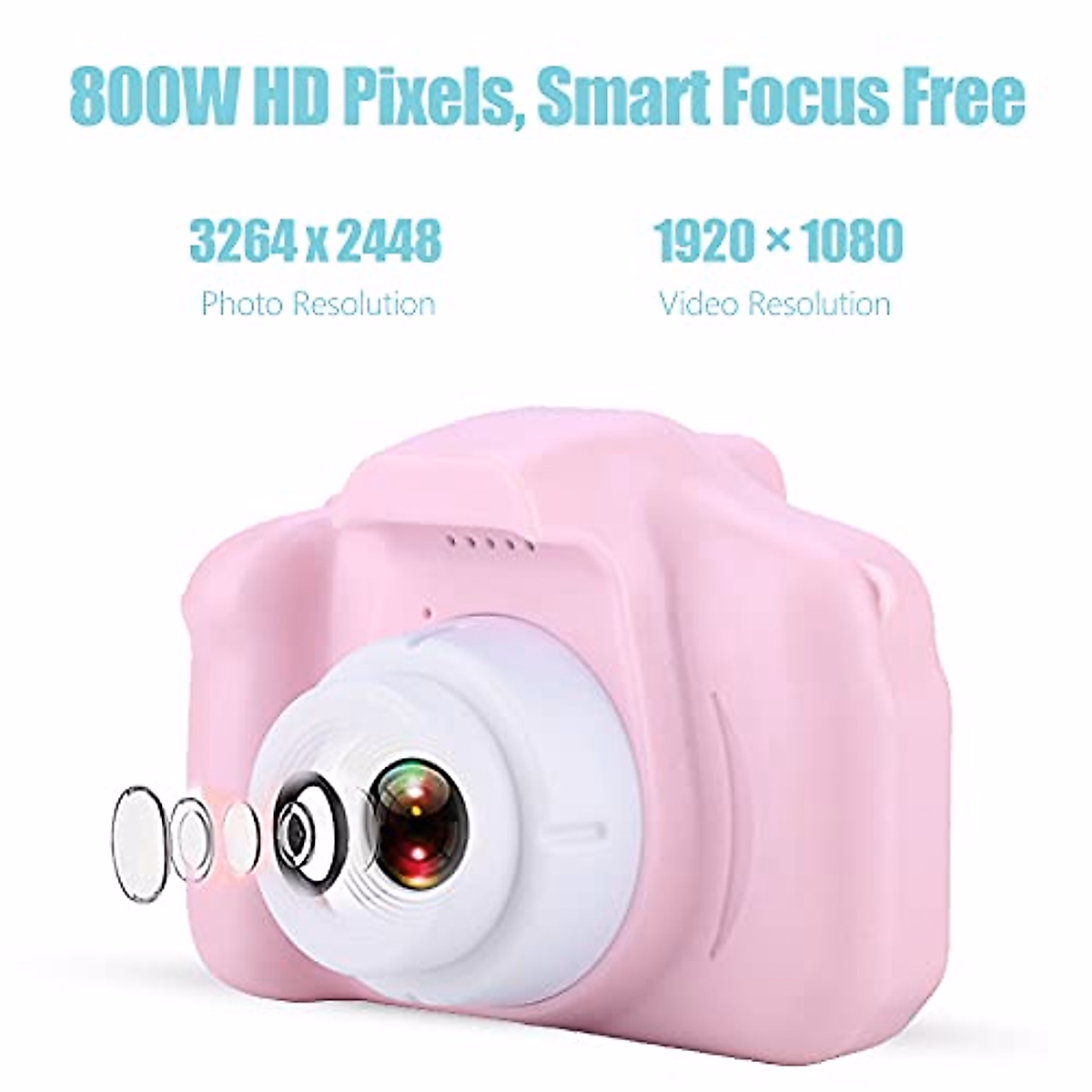Vikye Upgrade Kids Selfie Camera, X2 2.0 IPS Color Display Digital Camera, Mini Portable Camera for Kids Age 3-9, Christmas Birthday Gifts(Pink)