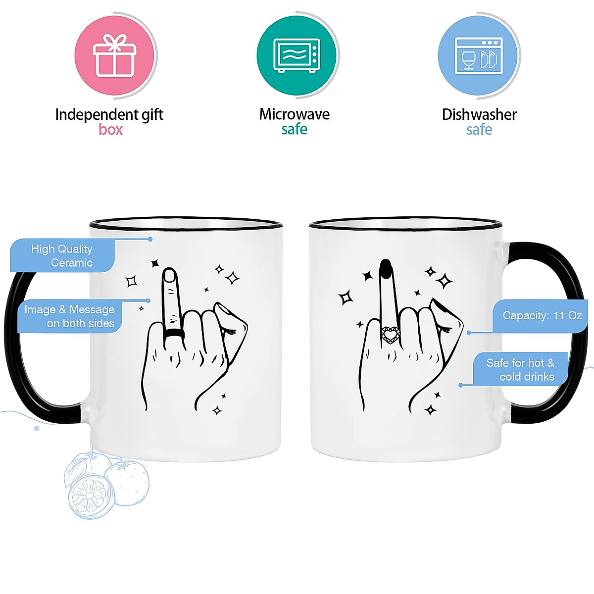 Maustic Wedding Gifts, Engagement Gifts for Couples Bride and Groom, Ring Finger Mug, Bridal Shower Gifts, Newlywed Anniversary Presents for Couples, Just Married Gifts, Mr and Mrs Gifts, Mug Set of 2