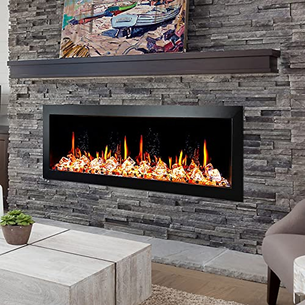 Litedeer Homes Latitude II 58" Smart Electric Fireplace with App, Crackling Fire Sounds, Diamond-Like Crystal, Black - ZEF58VC