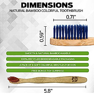 Bamdable Bamboo Wood Toothbrush with Animal Designs | Pack of 8 | Eco-Friendly | Soft Colorful Bristles for Kids