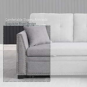Generic Sleeper Sofa, Sofa Bed- 2 in 1 Pull Out Couch Bed with Storage Chaise with 2 Pillows for Living Room, Linen Fabric Sofa Sleeper with Pull Out Bed Couch,Light Grey