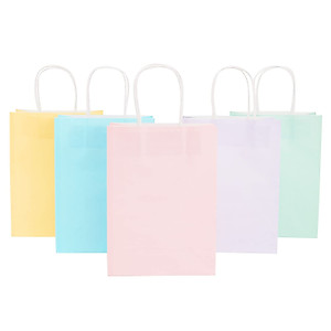 Juvale Pastel Paper Gift Bags with Handles for Goodies, Baby Shower, Party Favors (25 Pack, 5 Colors, 8.5 x 6.2 x 3.1 in)