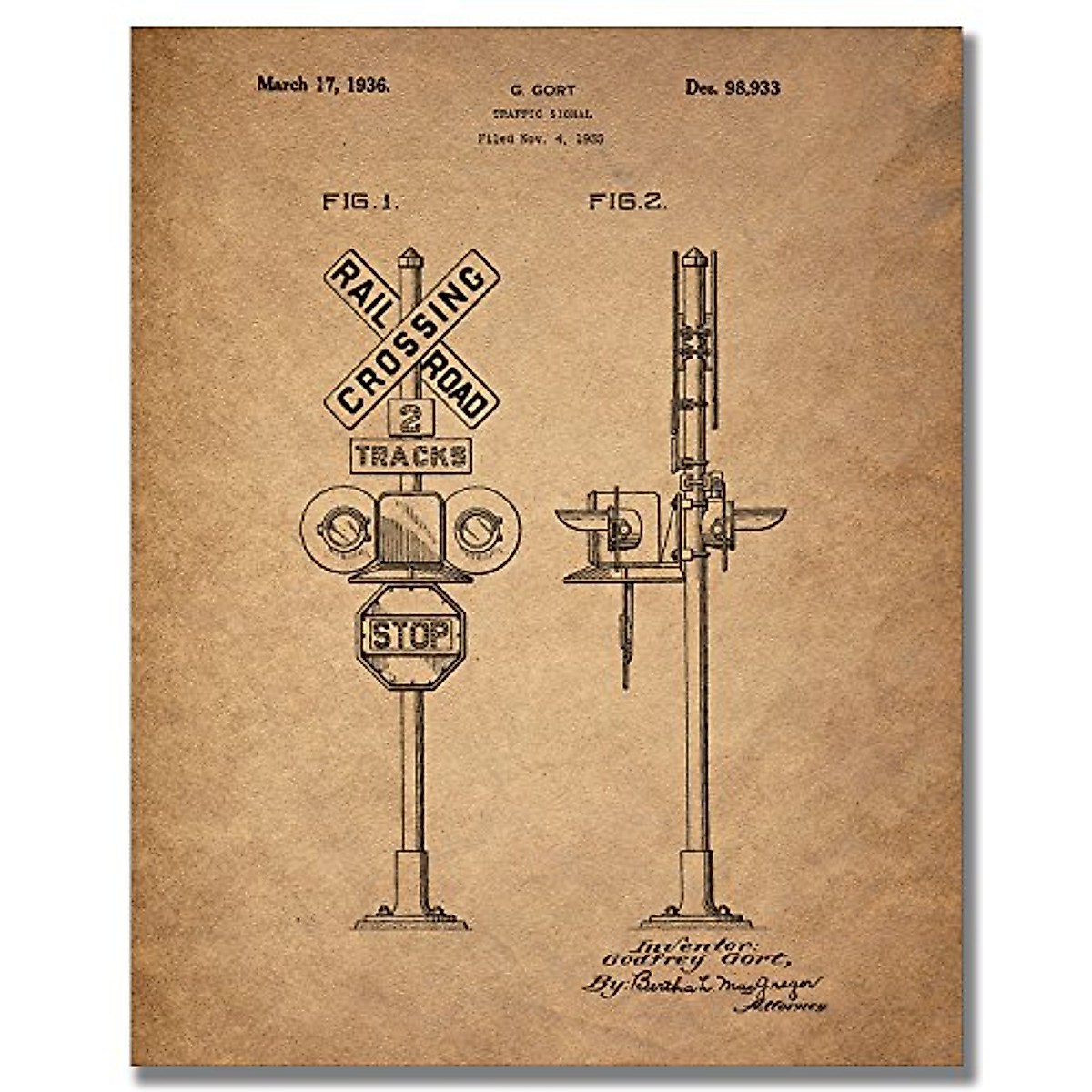 Railroad Train Patent Prints - Set of 6 (8 inches x 10 inches) Photos Locomotive Railway