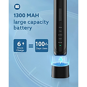Operan Electric Toothbrush for Adults and Kids Sonic Rechargeable Toothbrush with 5 Modes 2-Min Smart Timer IPX7 Waterproof 40,000 VPM Motor with 8 Brush Heads & Travel Case (Deep Black)