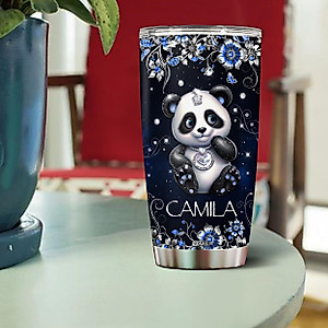 WONWIX Personalized Panda Tumbler Gifts For Women Girls Daughter Coffee Mug Drinking Travel Cup Thermos Water Bottle Birthday Christmas Valentine Mothers Day 20oz Stainless Steel Tumblers With Lid