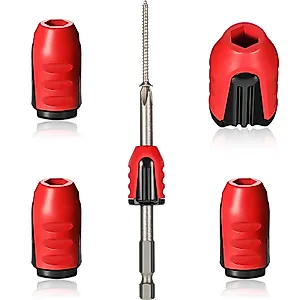 Magnetic Screw Holder Rings, 1/4 Inch/ 6.35 mm Screwdriver Driver Bits Magnetizer for Electric Drill and Hand Tools, Red (5 Pieces)