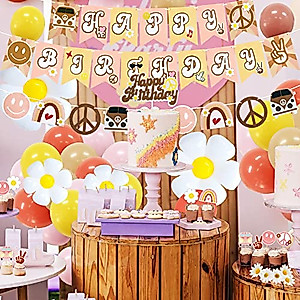 Groovy Retro Hippie Boho Party Decorations 116 Pcs, Daisy Birthday Party Supplies Including Groovy Birthday Banner Artificial Daisy Flowers Cake Toppers Daisy Balloons for Girls Kids Birthday Party