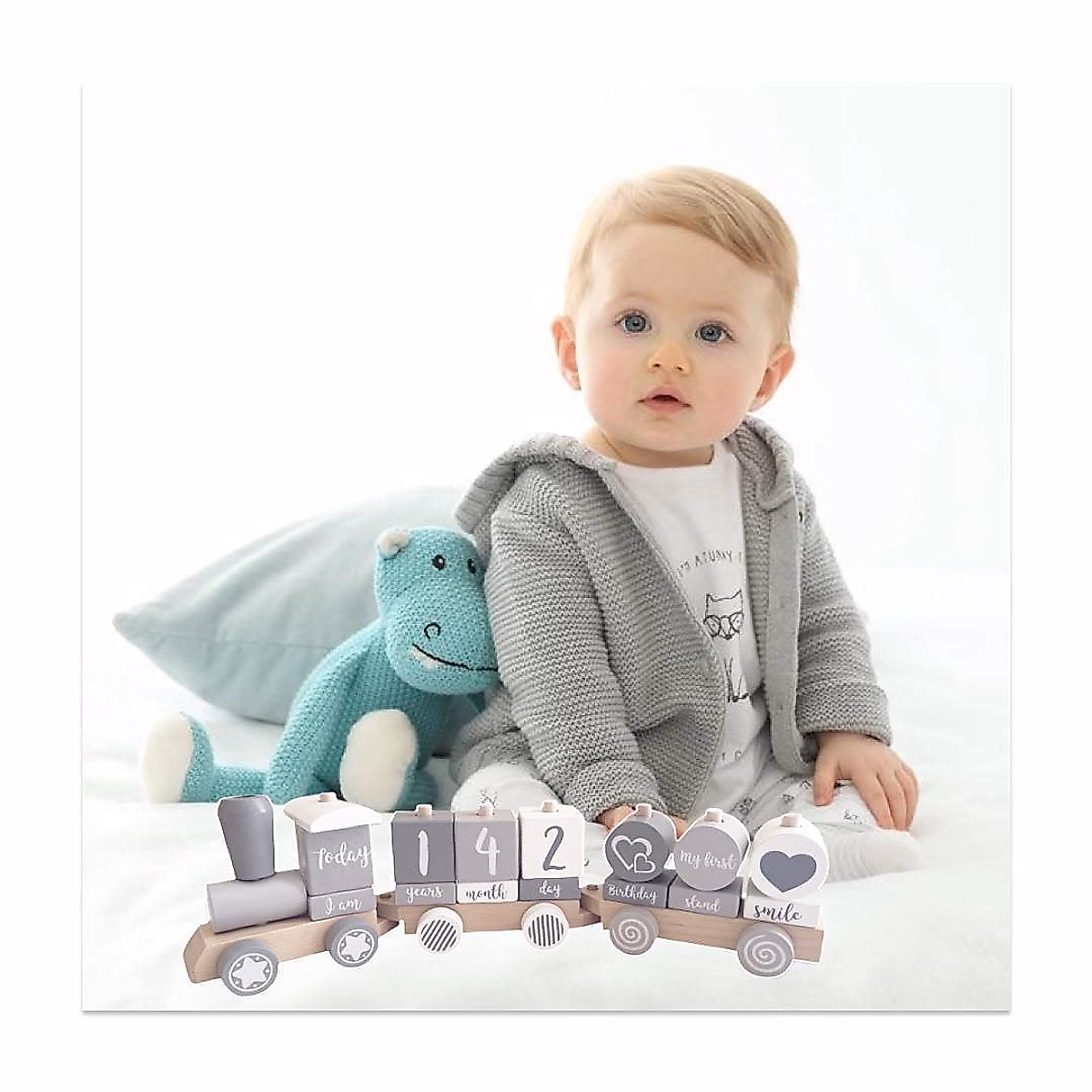 Baby Monthly Milestone Blocks - Wooden Train - 3 Cabins and 17 Removable Blocks - Nursery Decor - Baby Milestone - Milestone Blocks for baby girl and baby boy