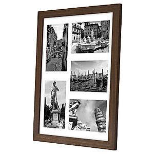 Americanflat 11x14 Collage Picture Frame in Walnut - Displays Five 4x6 Frame Openings or Use as 11x14 Picture Frame Without Mat - Engineered Wood, Shatter Resistant Glass, and Includes Hanging Hardware