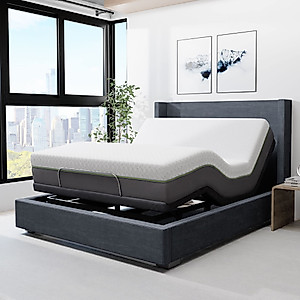 Blissful Nights e4 Queen Adjustable Bed Base Frame with 12" Medium Firm Copper and Gel Infused Memory Foam Mattress