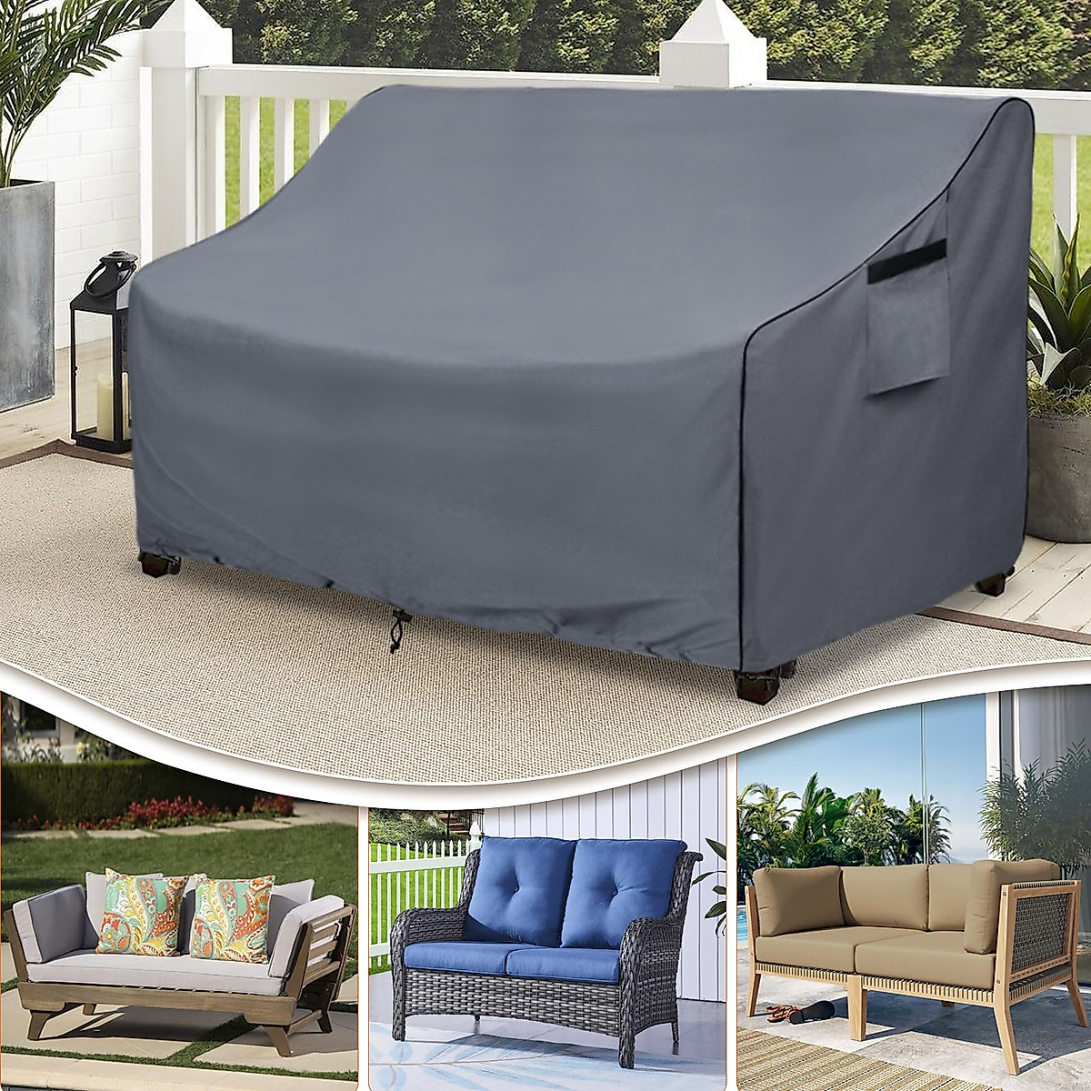 Dalema Outdoor 2-Seater Loveseat Cover,600D Heavy Duty 100% Waterproof Patio Sofa Cover,Furniture Covers for Sofa and Loveseat,76W x 32.5D x 33H Inches,Grey.