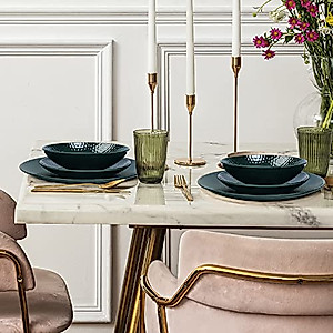 afcevnlb Retro Green Dinnerware Sets 12 pcs Melamine Plates and Bowls Sets Round Dinner Set with Plates, Dishes, Bowls and Serving Platters, Kitchen Dinnerware Sets for 4