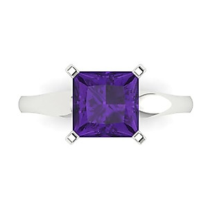 Clara Pucci 2.50ct Princess Cut Solitaire Natural Amethyst Excellent Engagement Bridal Promise Anniversary Ring 18K White Gold 4.75