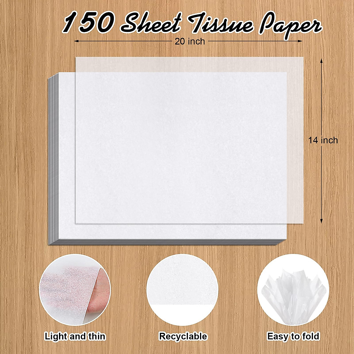 Phinus 150 Sheets White Tissue Paper, 14 x 20 Inches Tissue Paper Bulk, Wrapping Tissue Paper for Weddings Birthday DIY Project Arts Craft Decor