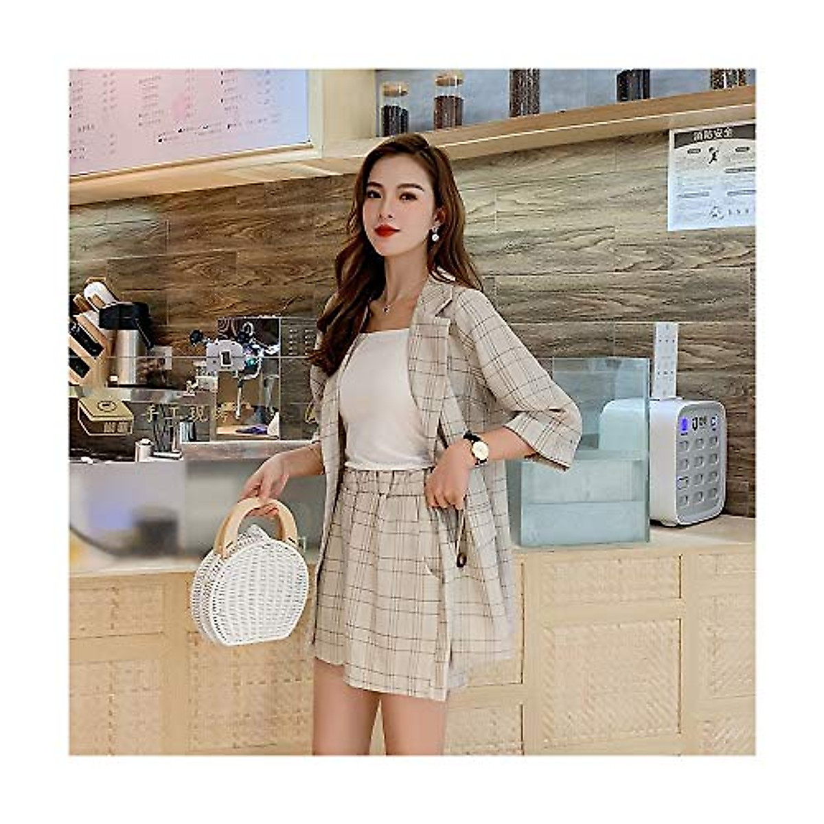QTKJ Hand-Woven Round Rattan Wooden Handle Tote Bag Summer Beach Straw Crossbody Bag Shoulder Bag with Adjustable Leather Shoulder Strap (White)