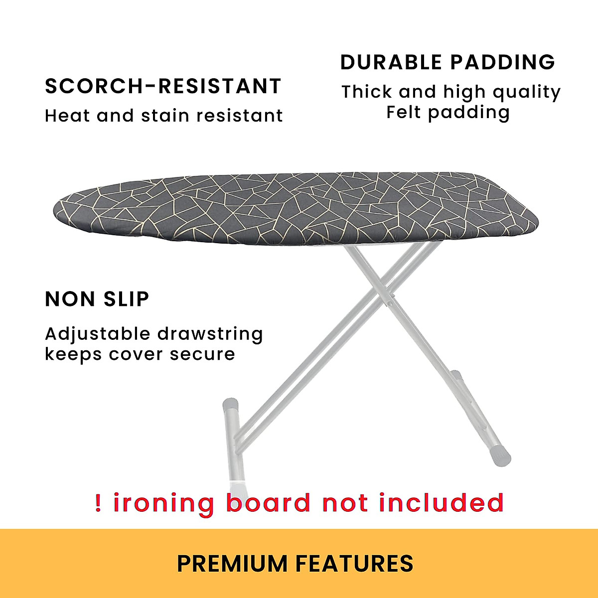 SAVUK Ironing Board and Cover Drawstring Tightening with Thick Felt Padding Scorch Resistant Easy Fit Heavy Reflective Duty Adjustable 3 Layer Standart Size 15x54 inch(Geometric Grey)