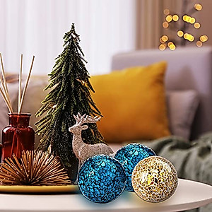 Honeydak 5 Pieces Glass Mosaic Sphere Decorative Balls for Centerpiece Bowls Turquoise Decorative Glass Balls Orbs Decorative Vases Fillers for Home Decoration Dining Table Bowls Tray, Blue,gold