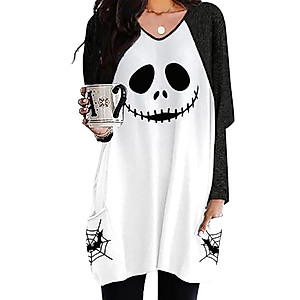 tiqwova Womens Plus Size Halloween Nightmare Before Christmas Sweatshirt, Oversized Shirt Dress for Women (E02-M)