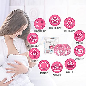 LotFancy Breast Ice Packs, 2 Hot Cold Breast Therapy Packs and 2 Covers, Breastfeeding Essentials, Gel Nursing Pad for Engorgement, Plugged Ducts, Mastitis, Warm Compress for Pumping