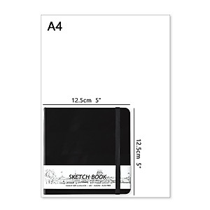 5" x 5" Square Handy Pocket Hardcover PU Leather Sketchbook,58 Sheets 150 GSM Beige Dowling Paper, Acid Free Art Sketch Book Artistic Drawing Painting Writing Paper for Beginners Artists.Black