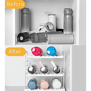 BYCY Water Bottle Organizer 3-Tier Plastic Cups Holder for Kitchen Countertops, Pantry, Cabinet, Water Bottle Storage Rack for Tumbler Sports Flask Insulated Travel Mug
