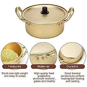AHIER Ramen Pot, Korean Ramen Cooking Pot With Lid Spoon and Chopsticks (1pair), Korean Ramen Noodle Pot Fast Heating For Kitchen Cookware (Double handle) (6.3in)