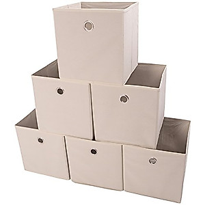 Amelitory Storage Bins Foldable Cube Organizer Fabric Drawer Set of 6 Beige