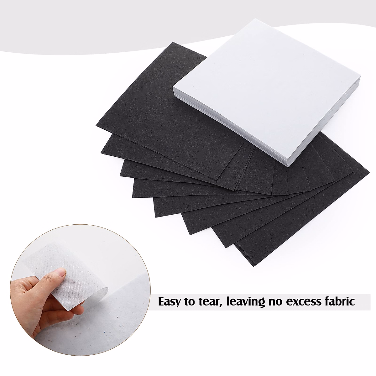 200 Sheets Tear Away stabilizer for Embroidery Backing Precut Sheets Black White Fabric Stabilizer for Machine Embroidery Hand Sewing Hoops Quilting, Weight 2.1 oz(8 x 8 Inch)