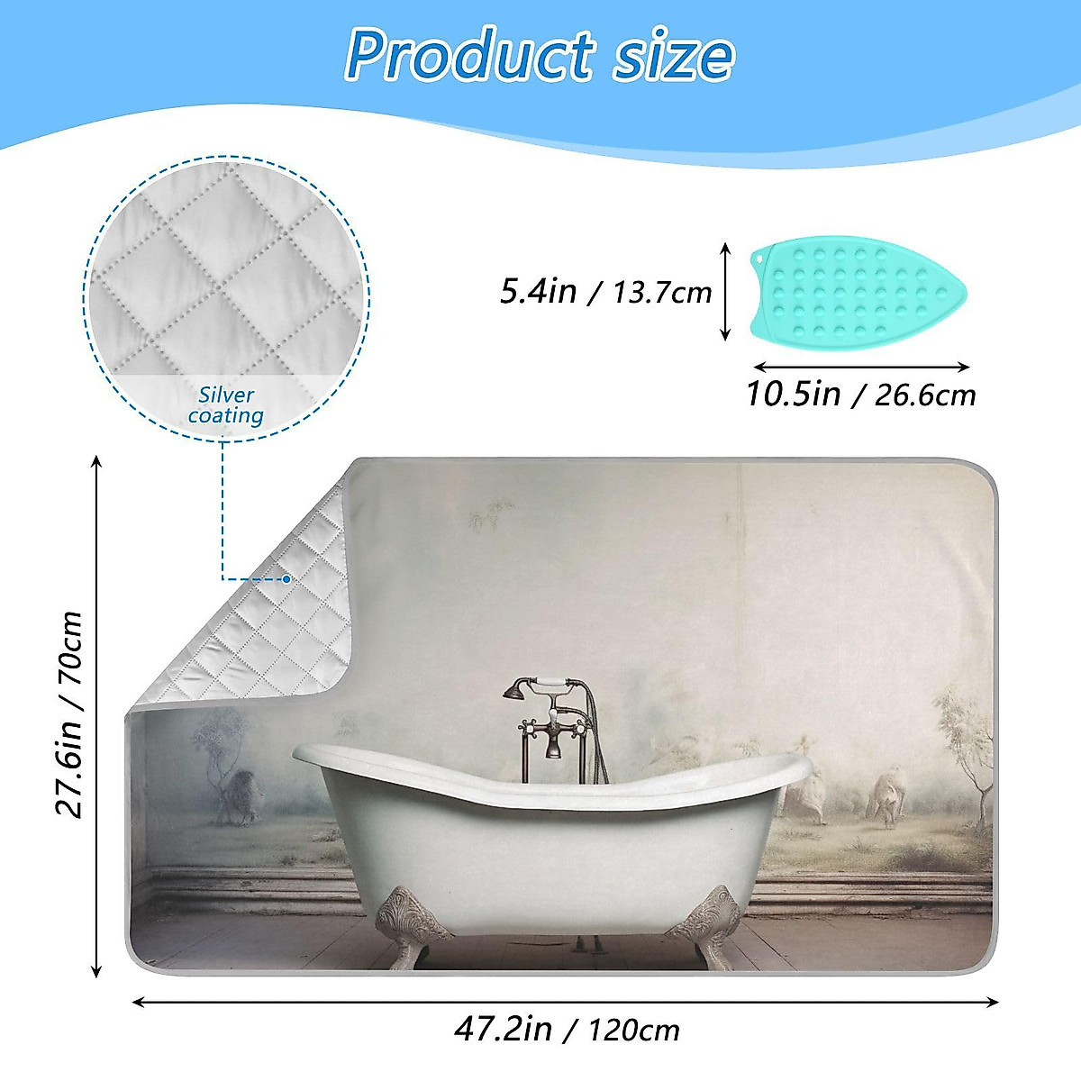 GOODOLD Bathtub Ironing Mat Portable Travel Ironing Pad for Washer,Dryer,Table Top, Iron Board Alternative Cover, Large Heat Resistant Ironing Blanket