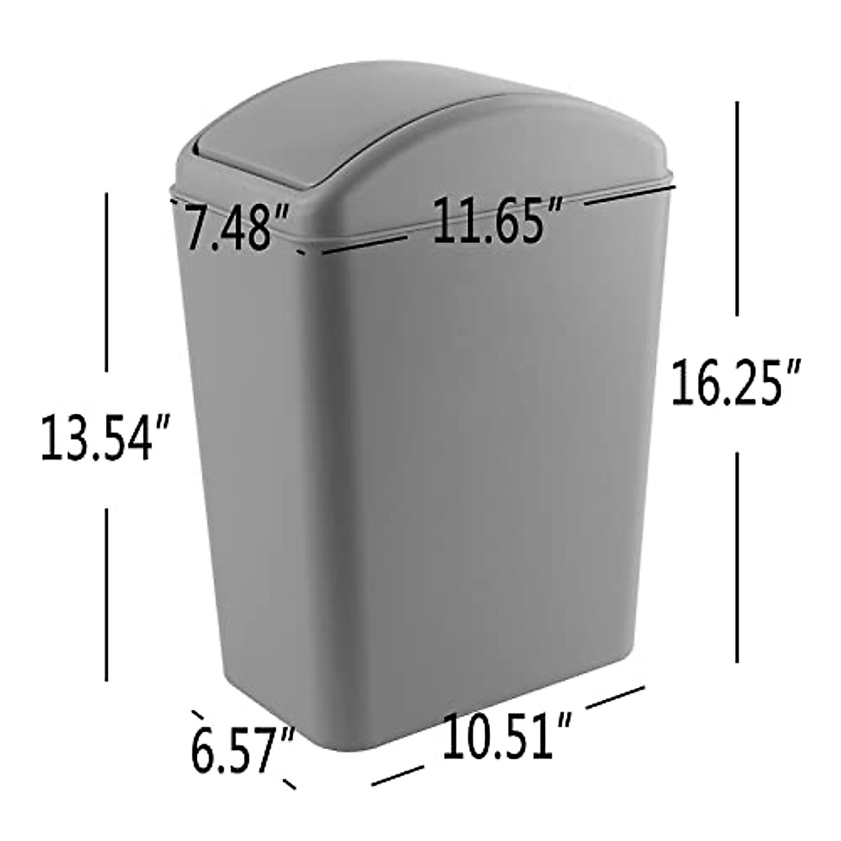 AnnkkyUS Plastic Trash Bin with Swing Lid, 16 L Small Garbage Bins, Grey