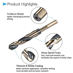 CoCud Reduced Shank Twist Drill Bits, 16.5mm Cutting Edge, Titanium & Nitride Coated High Speed Steel 4341 - (Applications: for Stainless Steel Drilling Machine)