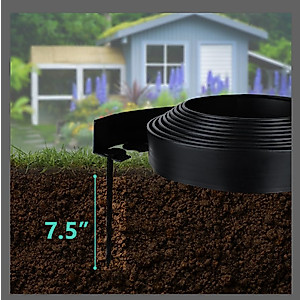 Citrine Garden Landscape Edging Kit, Include 20ft Length Black No Digging Garden Edging Coil, 20 Durable Spiral Spikes,Free Garden Pruning Scissors