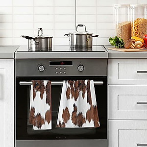 MAOBLYR 2 Pack White Brown Print Cow Towels Pure Cotton Soft Fingertip Towel Absorbent Breathable & Comfort Washcloth for Home Hotel Decor