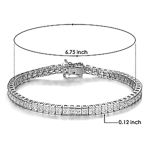 SHKA 925 Sterling Silver Princess Square Cut Tennis Bracelet 18K Women’s Bracelet CZ Bracelets Bridal bracelet with 3x3mm Sparking Cubic Zirconia Stone (Blatinum 6.75 inch)