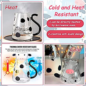Bedside Water Carafe and Glass Set, 18 OZ Glass Pitcher & 4 OZ Cup, Bedside Night Carafe Pitcher and Water Glass Tumbler Set, Cute Cartoon Cow Glass Water Pitcher with Cup Set for Bedroom (18 oz)