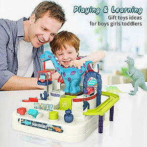 Large Car Toy Kids Race Track Toys for Boy, Dinosaur Adventure Car Race Track Toys Playsets for 3 4 5 6 Year Old Boys Girls, Preschool Educational Car Games Gift Toys (Blue Dinosaur Car)