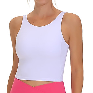 THE GYM PEOPLE Women's Sports Bra Sleeveless Workout Tank Tops Running Yoga Cropped Tops with Removable Padded White