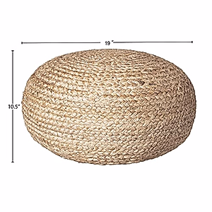 Decor Therapy Round Braided Natural Jute Woven Pouf Ottoman, 19" x 10"